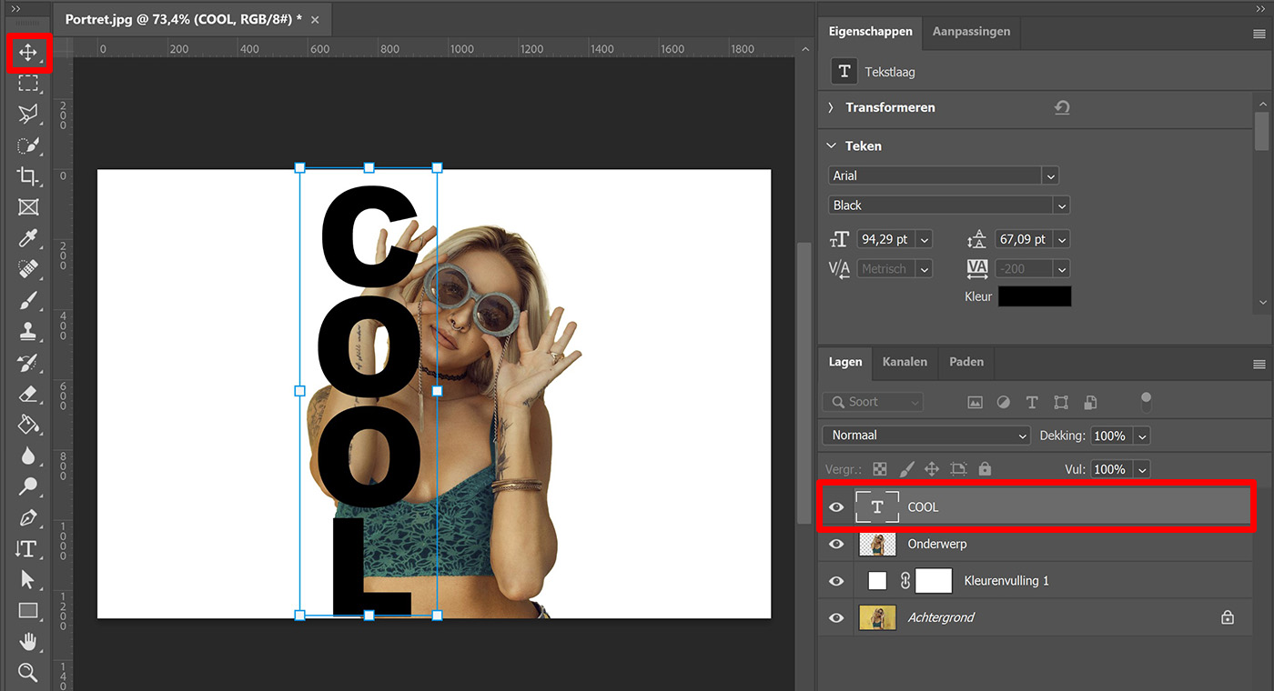 Verticaal tekst portret met omlijning in Adobe Photoshop