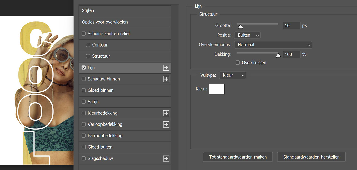 Verticaal tekst portret met omlijning in Adobe Photoshop