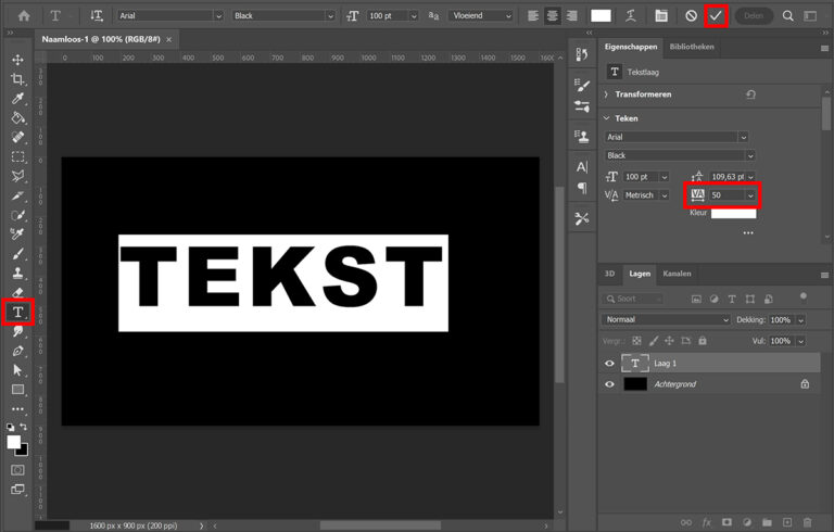 Tekst omlijning met verloop en wind effect in Photoshop