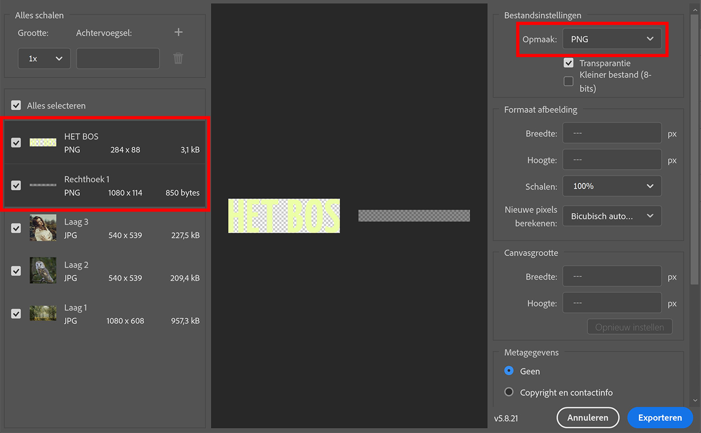 Lagen exporteren als bestanden in Photoshop - Edit with Kim